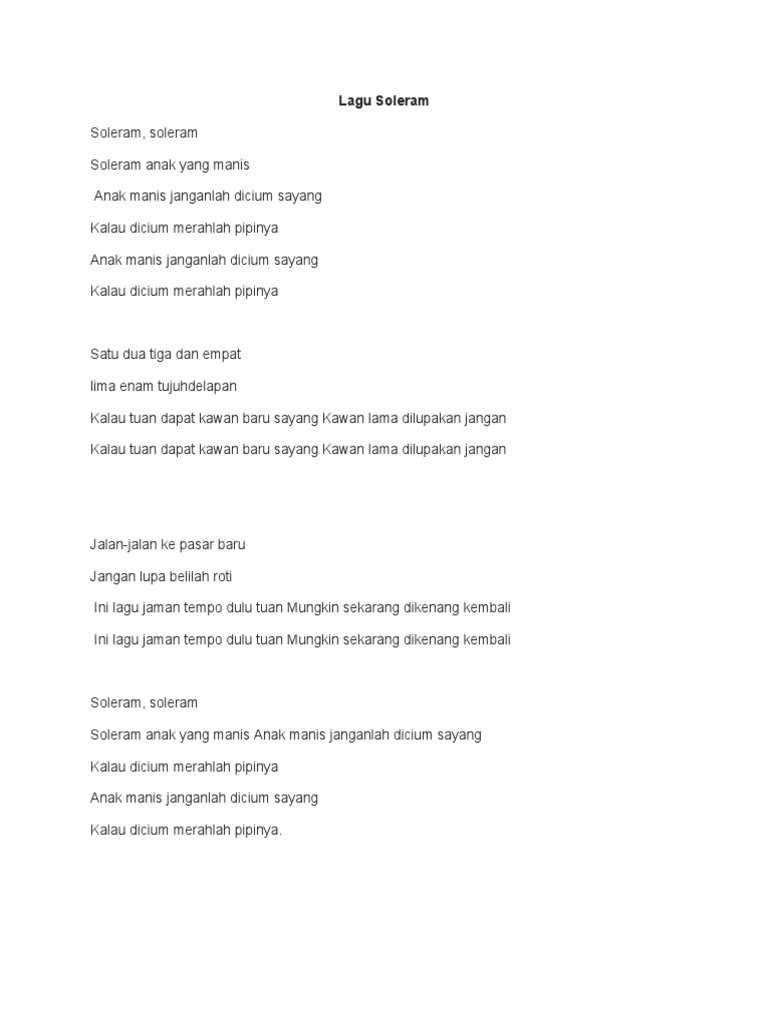 Lirik dan Asal Lagu Soleram | PDF | Seni & Disiplin Bahasa | Seni