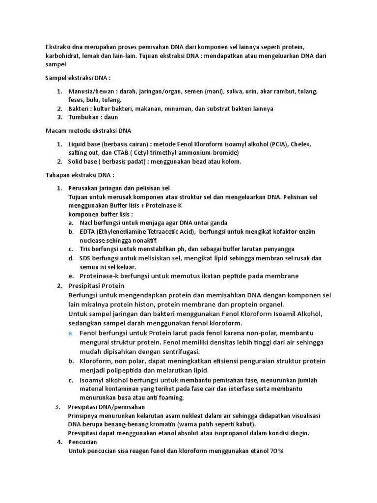 Ekstraksi Dna Merupakan Proses Pemisahan DNA Dari Komponen Sel Lainnya ...
