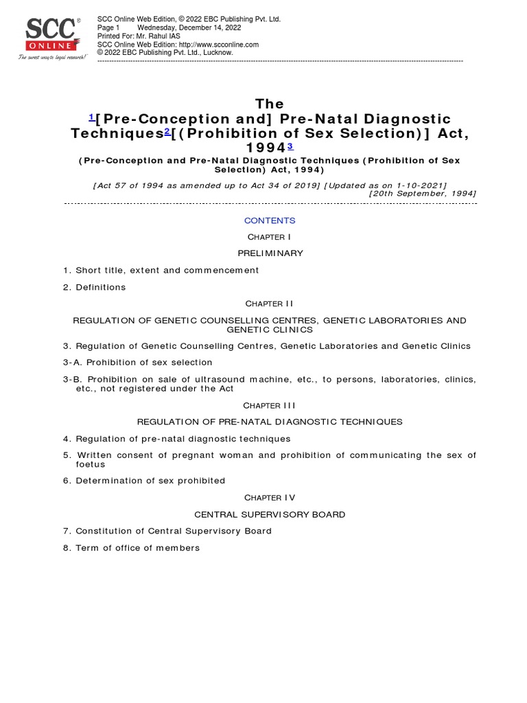 Pre Conception And Pre Natal Diagnostic Techniques2 Prohibition Of