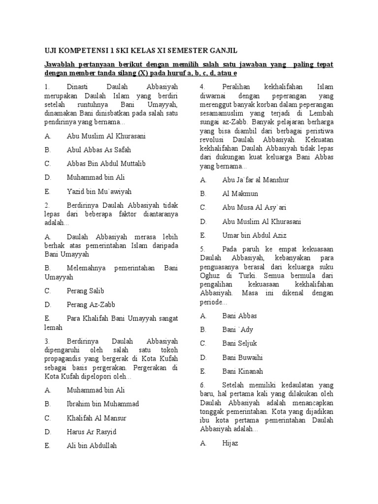 Uji Kompetensi 1 Ski Kelas Xi Semester Ganjil | PDF | Agama & Spiritualitas | Klasik