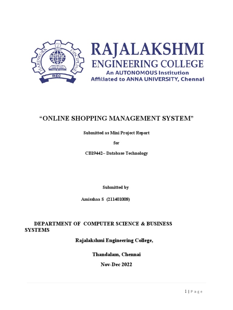 DBMS Project Report - ONLINE SHOPPING MANAGEMENT SYSTEM | PDF | Databases | Data Management