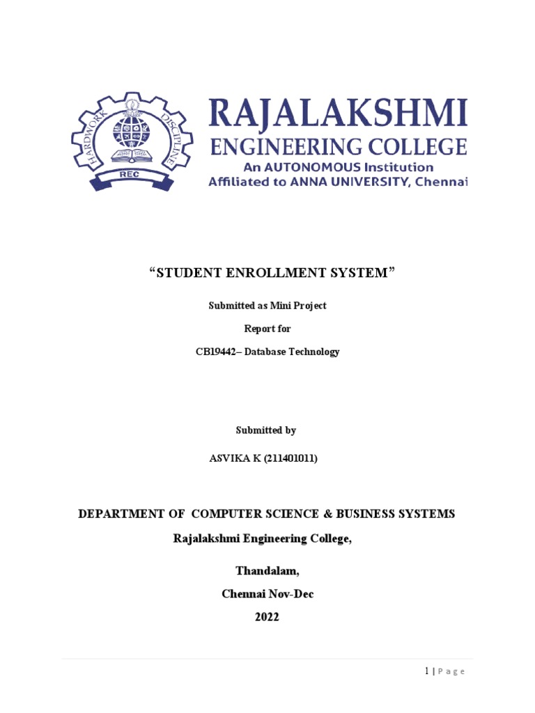 DBSM Project report-STUDENT ENROLLMENT SYSTEM | PDF | Databases | Information Retrieval