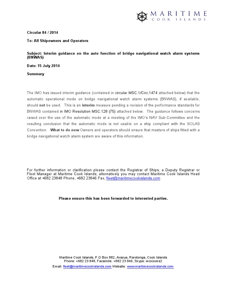 IMO Resolutions - BNWAS Perf Standard & Auto Mode | PDF | Computers