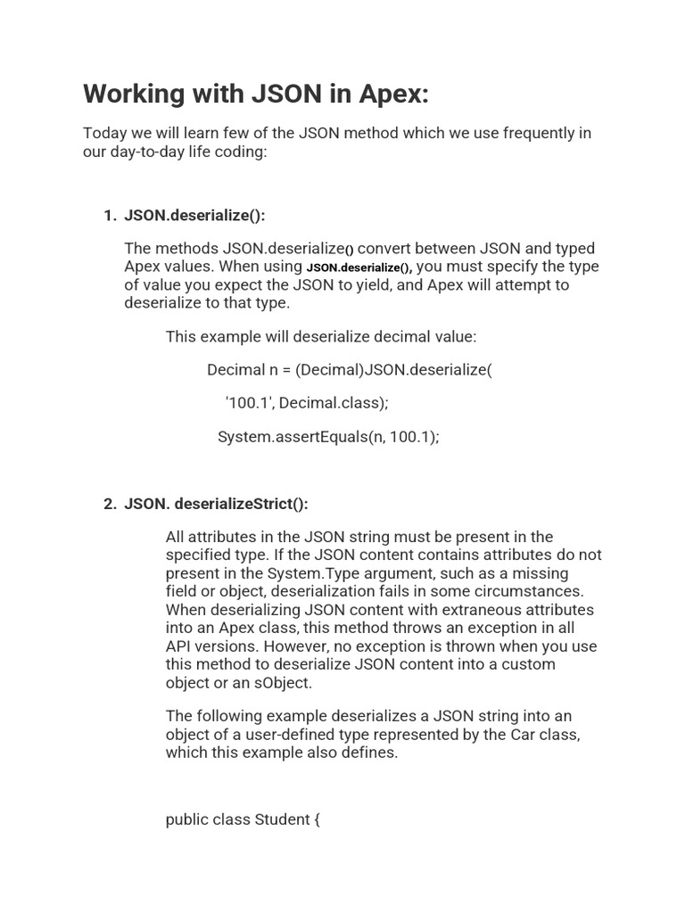 Working With Json in Apex | PDF | Json | Class (Computer Programming)