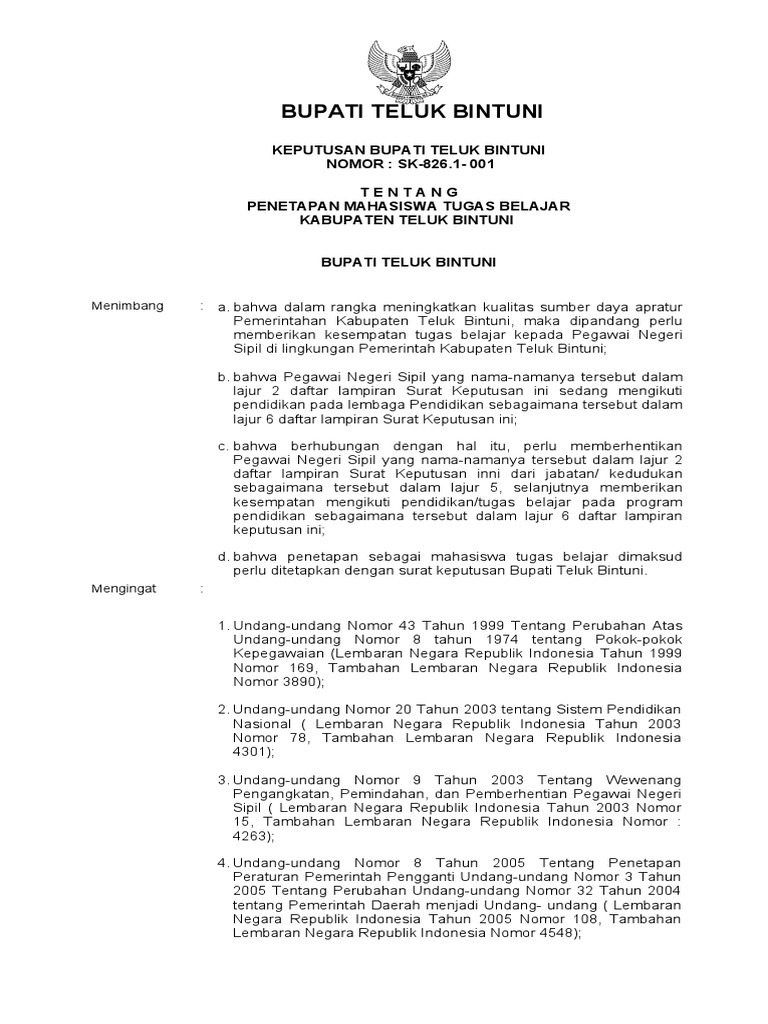 SK Tugas Belajar 001 | PDF