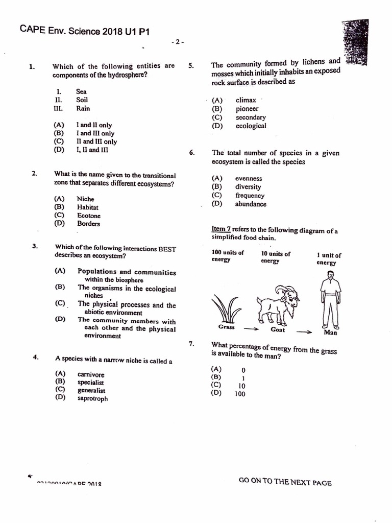 CAPE Environmental Science Unit 1 Test | PDF | Ecosystem | Ecology