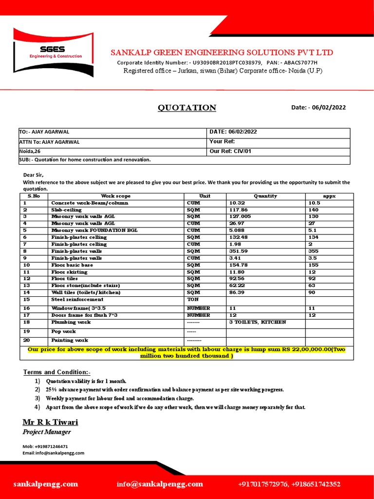 COMMERCIAL QUOTATION BUILDING HOME CONSTRUCTION AND RENOVATION Letest ...