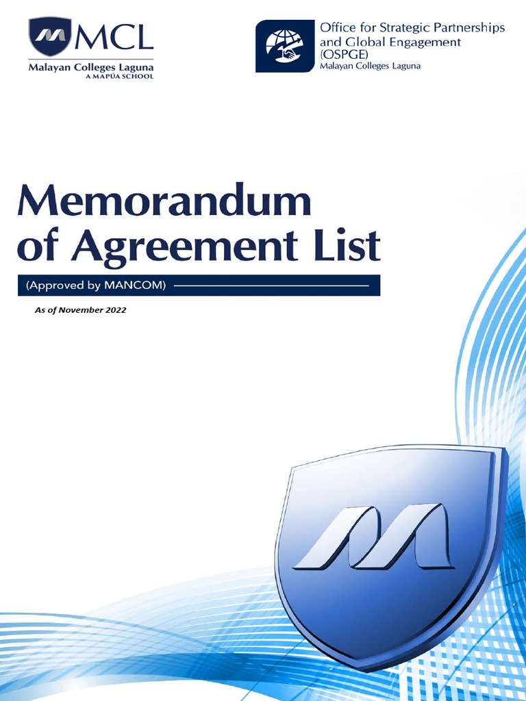 List of Industry Partners With Active Memorandum of Agreement As ...