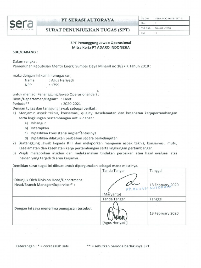 Surat Penunjukan PJO Oleh Branch Manager | PDF