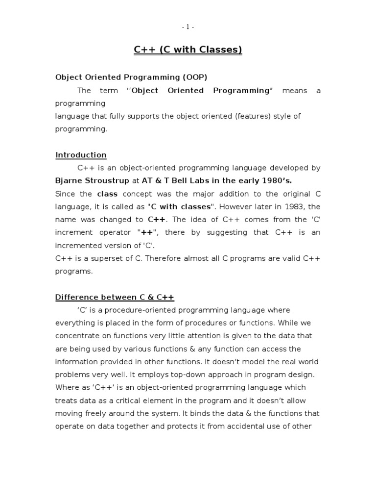 C C With Classes Object Oriented Programming Oop Pdf Class Computer Programming