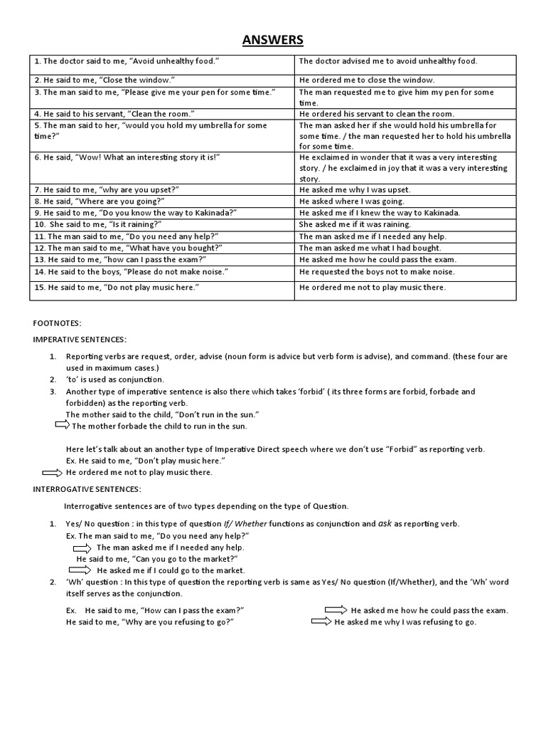 ANSWERS1 | PDF | Question | Sentence (Linguistics)
