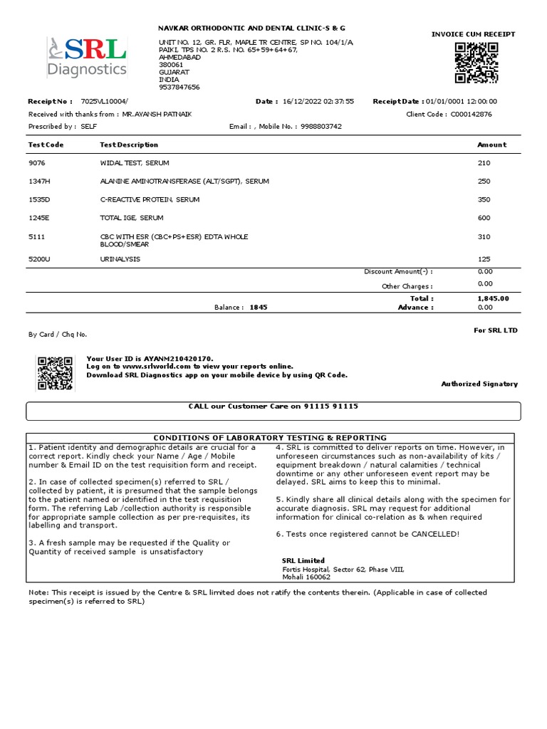 Ayansh Receipt | PDF | Alanine Transaminase
