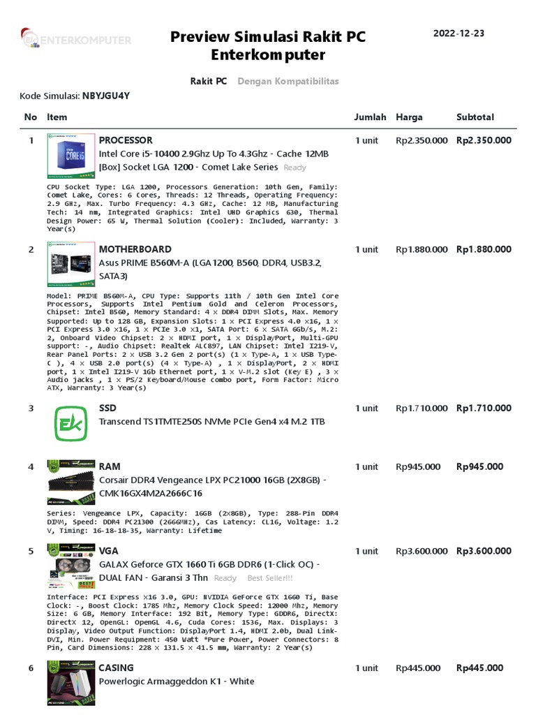 Rakit PC | PDF | Manufactured Goods | X86 Architecture