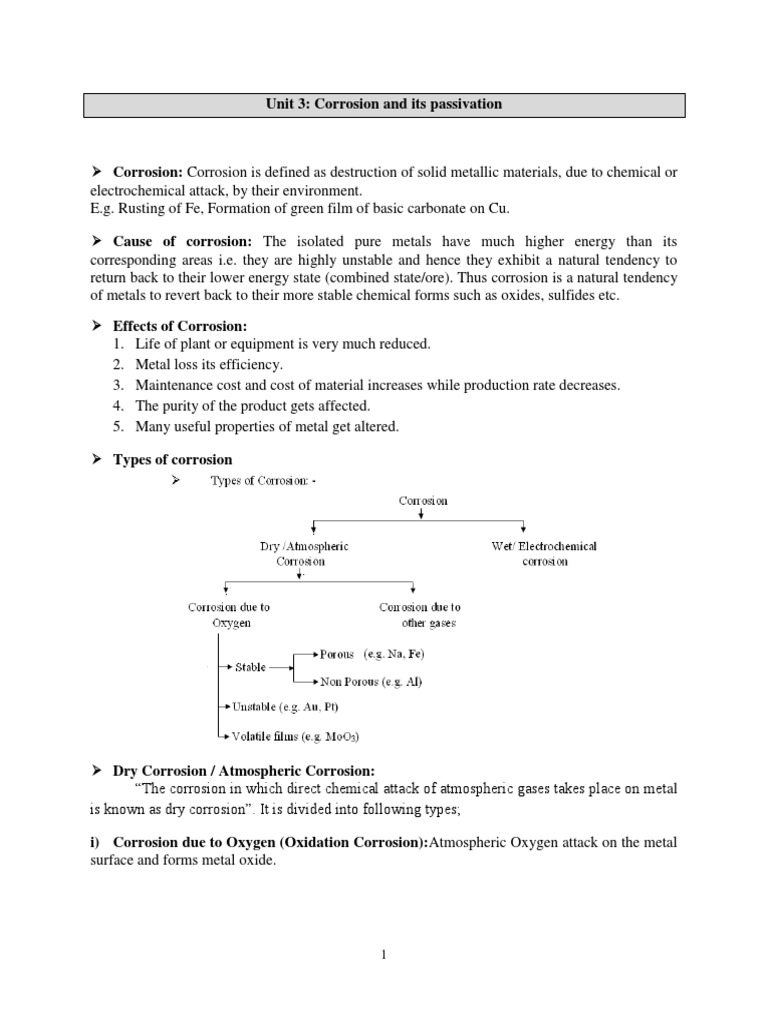 Notes Unit 3 Corrosion and Its Passivation | PDF | Corrosion | Anode
