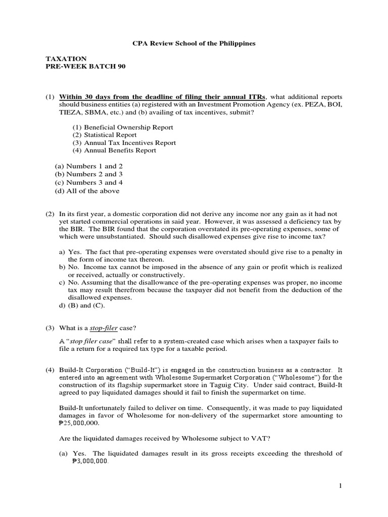 CPAR Taxation Preweek | PDF | Value Added Tax | Taxes