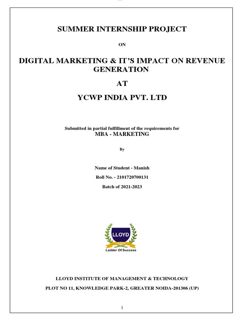 SIP On Digital Marketing For MBA 3rd Semester | PDF | Digital Marketing ...