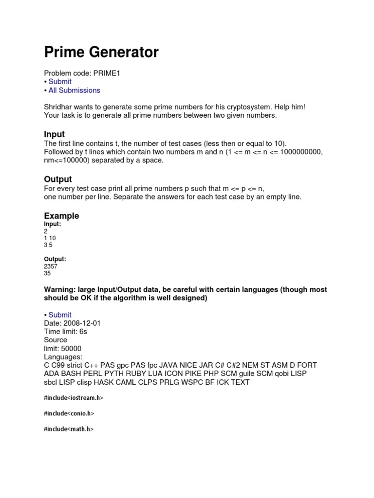 Prime Generator: Input | PDF