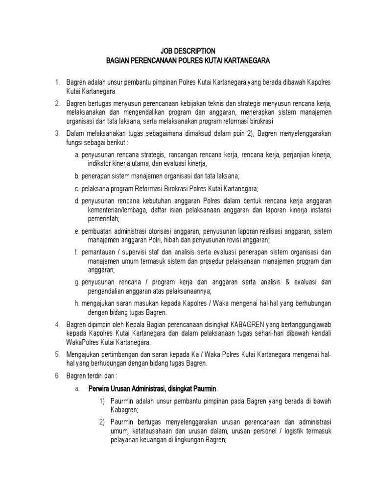 Job Description Bagren | PDF