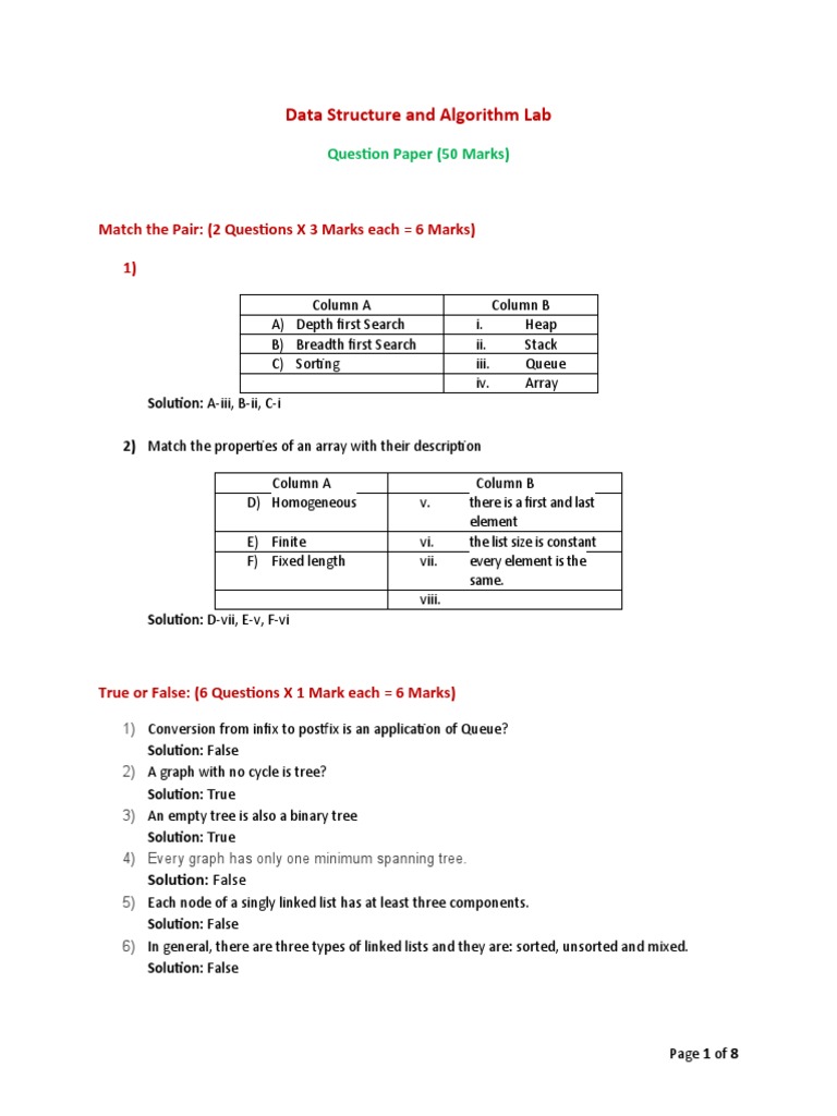Data Structure And Algorithm Question Format Pdf Array Data Structure Queue Abstract Data 3973