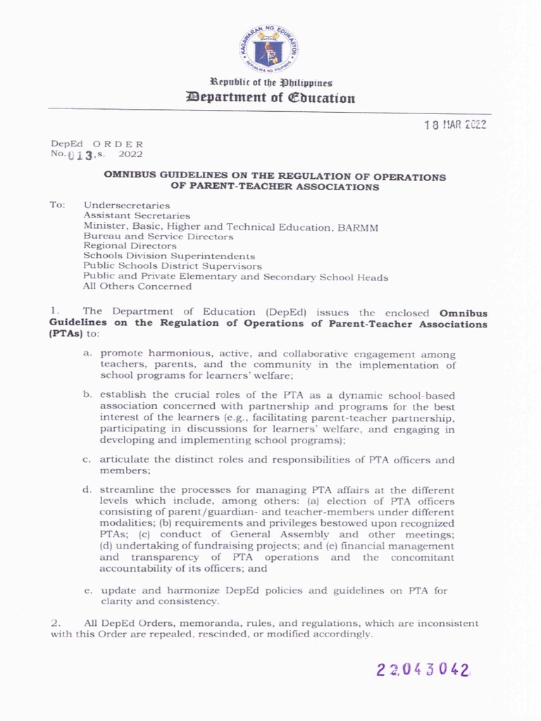 SPTA April 13, 2022 Omnibus Guidelines On The Regulation of Operations ...