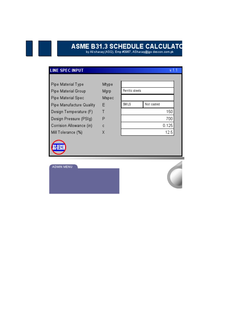 ASME B31.3 Schedule Calculator | PDF | Pipe (Fluid Conveyance) | Building Engineering