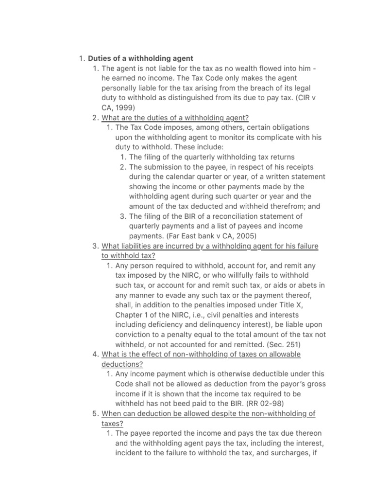 Duties and Liabilities of Withholding Agents | PDF | Economies | Money