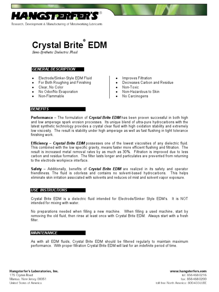 Crystal Brite EDM Fluid: Safe, Efficient, Clear | PDF | Filtration ...
