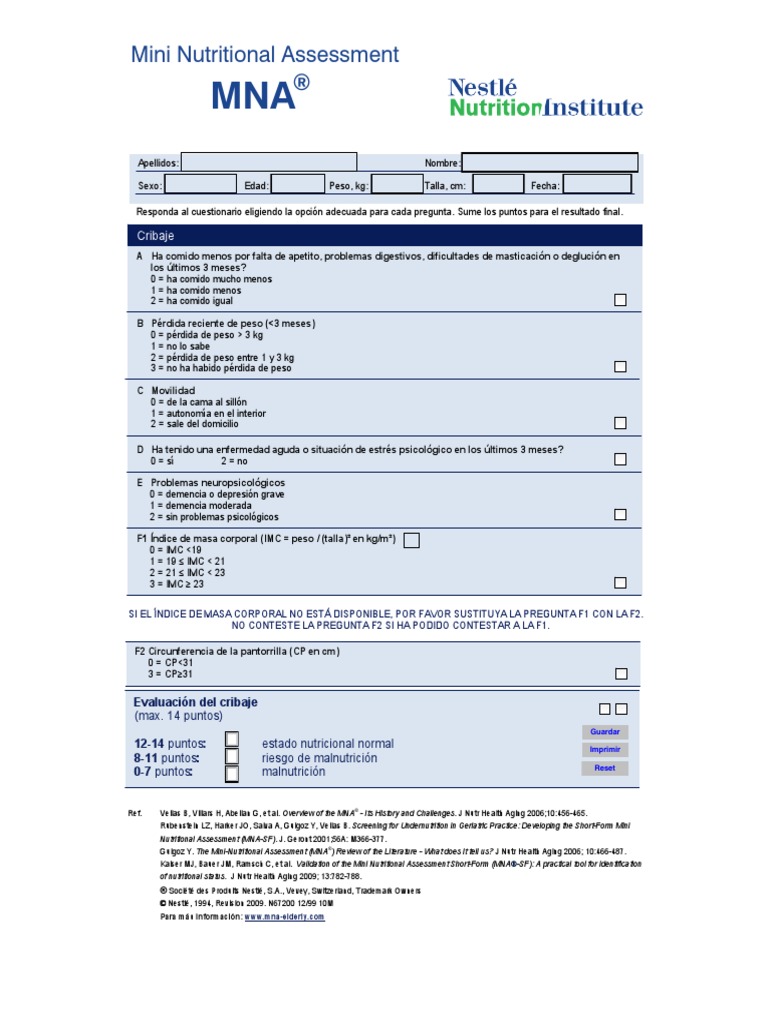 MNA-SF español | PDF | Salud pública | Obesidad