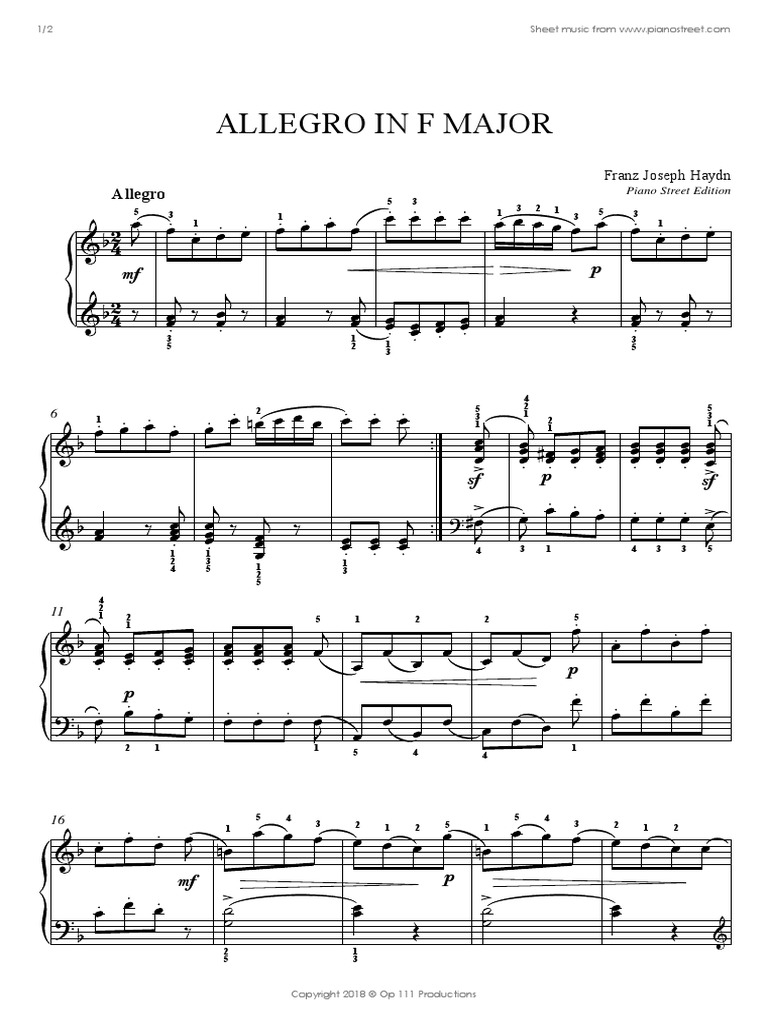 CLASSICAL - Haydn - Allegro - in - F - Major | PDF | Classical Music ...