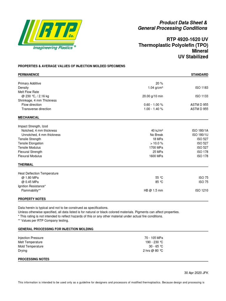 Tpo 0030 RTP 4920 1620 Uv Iso | PDF | Pascal (Unit) | Thermoplastic