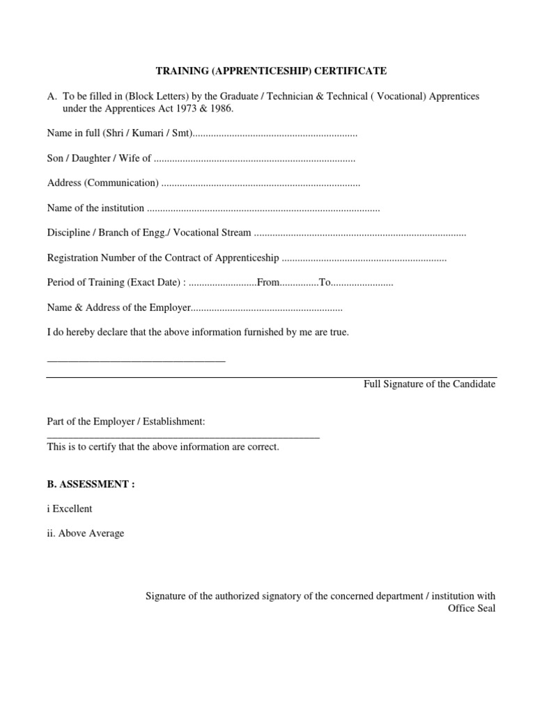 Apprentice Training Experience Certificate Template-39851 | PDF