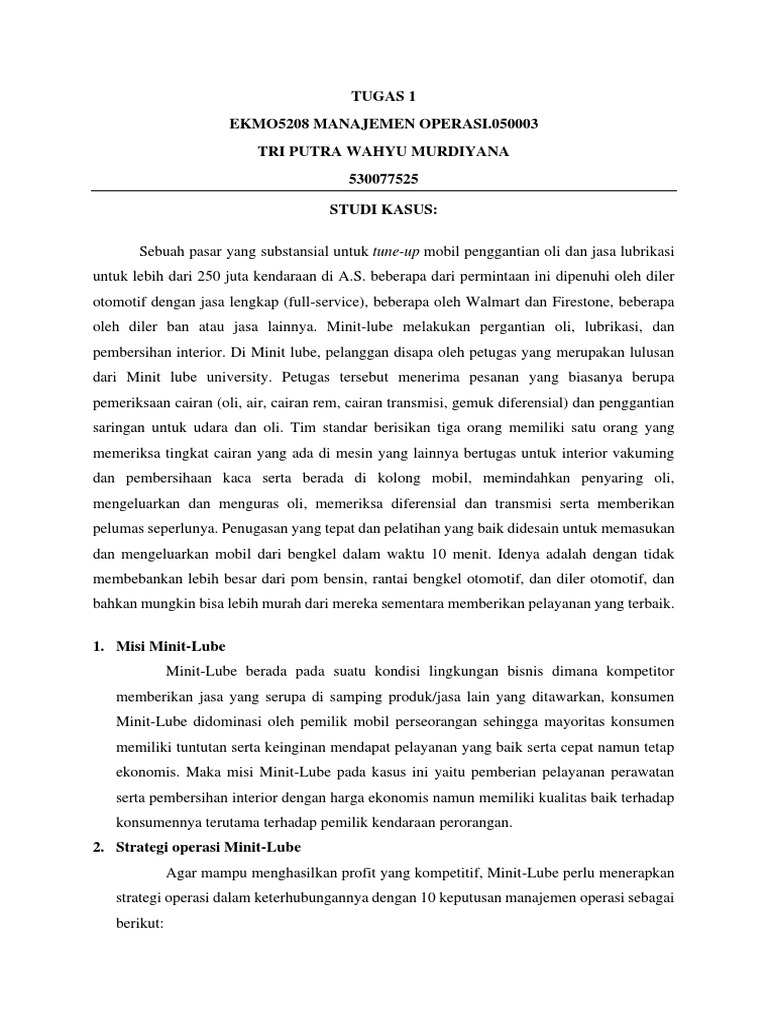 Strategi Operasi Minit-Lube | PDF