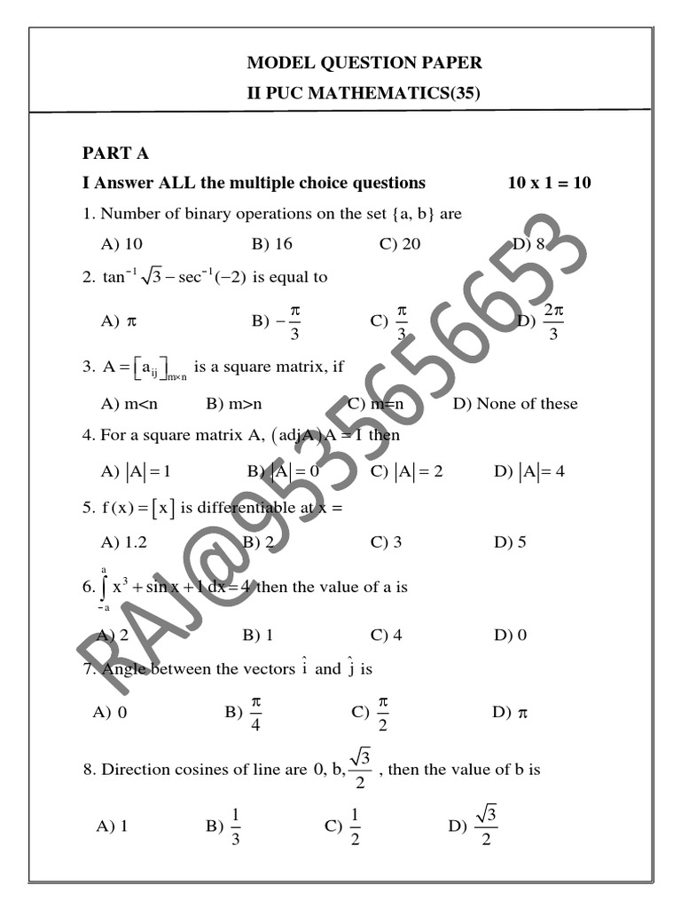 Math Model Question Paper 2023 (2) 24-12 | PDF | Linear Algebra ...