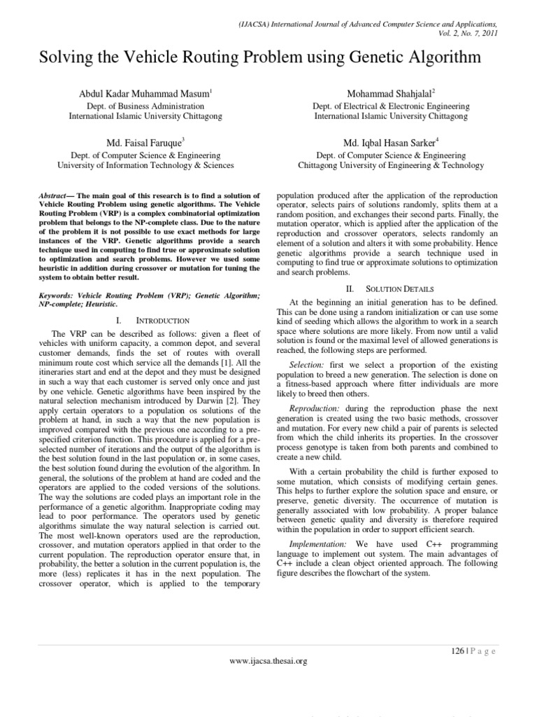 Solving The Vehicle Routing Problem Using Genetic Algorithm Pdf