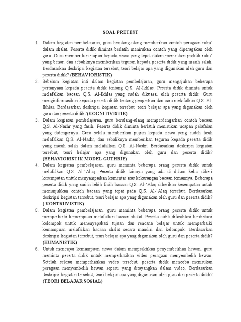 Soal Tam Teori Belajar Dan Pembelajaran | PDF