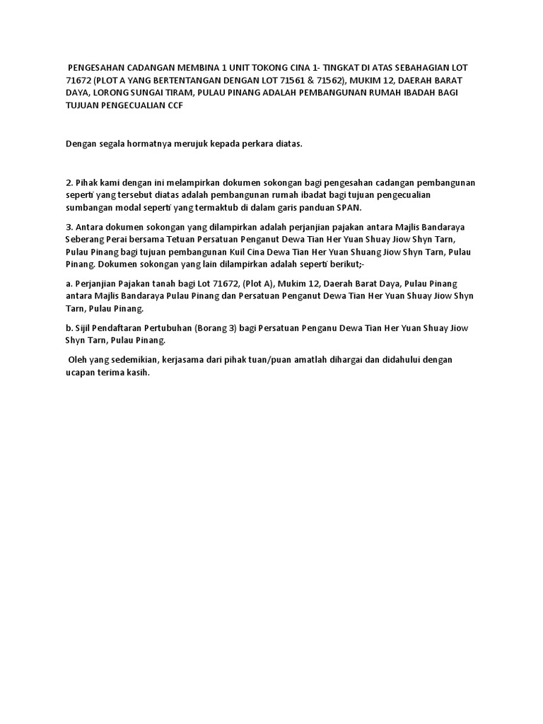 Pengesahan Cadangan Membina 1 Unit Tokong Cina 1 | PDF