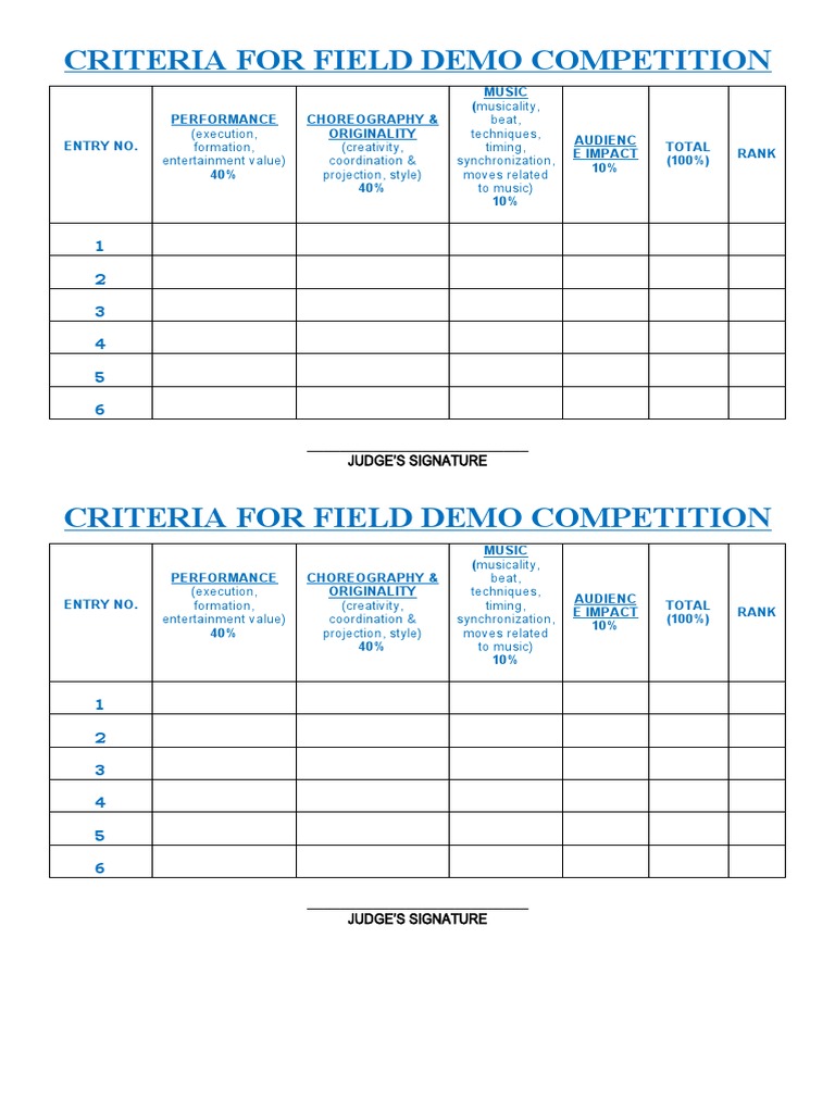 Criteria For Field Democompetition | PDF