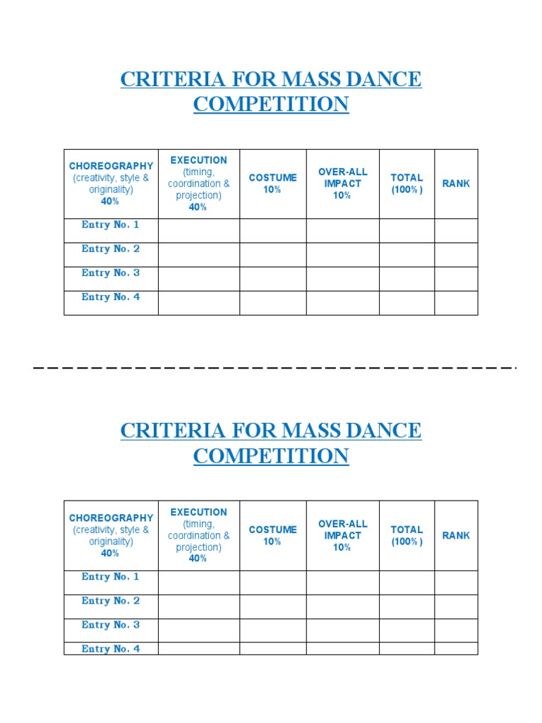 Criteria For Mass Dance Competition | PDF