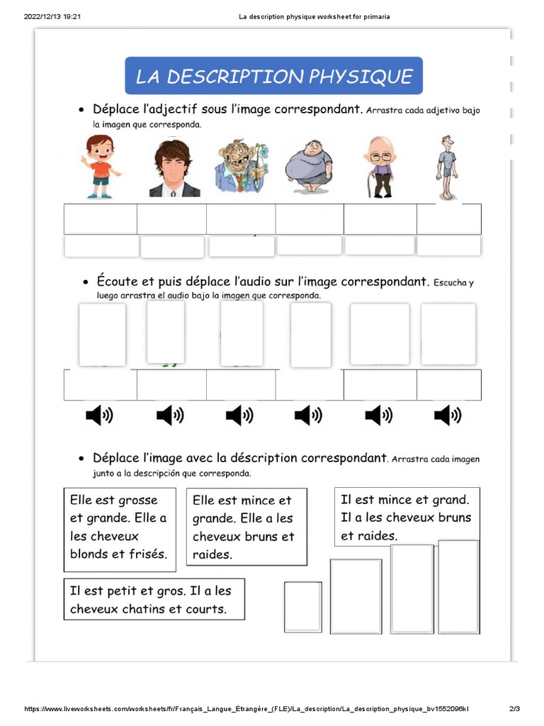 La Description Physique Worksheet For Primaria | PDF