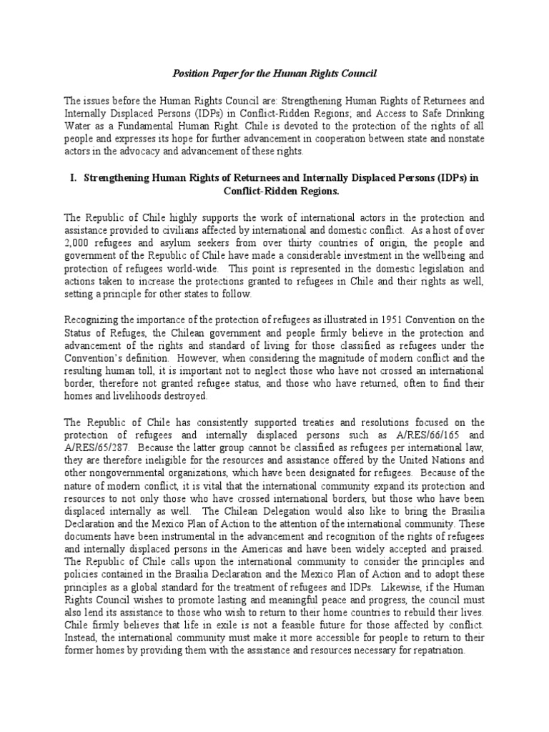 Chile's Position on Strengthening Human Rights of Displaced Persons and ...