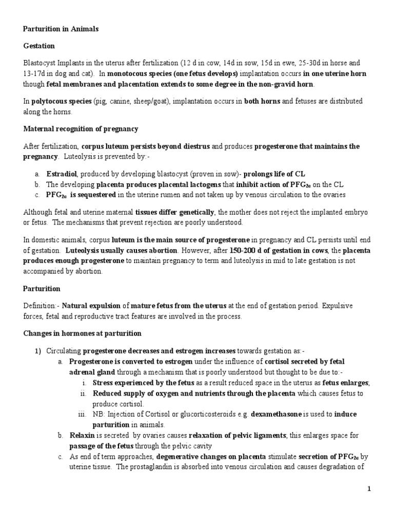Lecture 2-Pregnancy and Parturition in Animals 2019-1 | PDF | Uterus ...