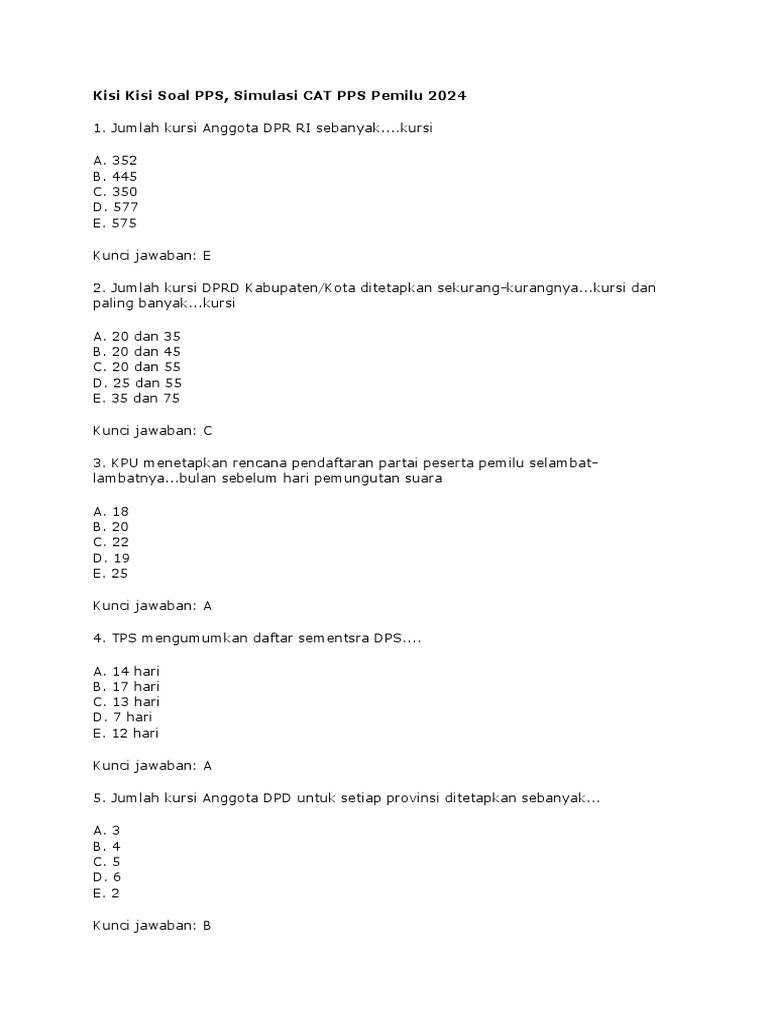 Kisi-Kisi Soal PPS Pemilu 2024 | PDF