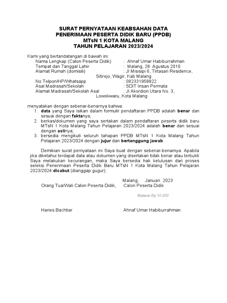 Surat Pernyataan Keabsahan Data | PDF | Hukum | Kesehatan Holistik