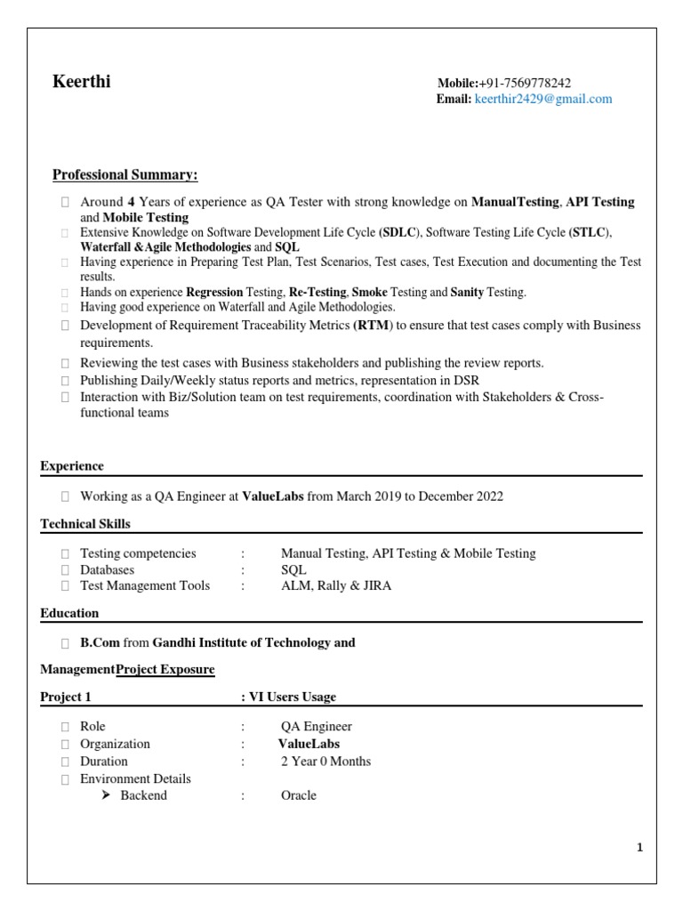 Keerthi Manual Resume | Download Free PDF | Software Development Process | Agile Software ...