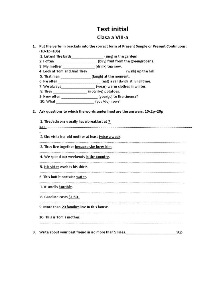 Test Initial 8 Engleza | PDF | Home & Garden | Wellness