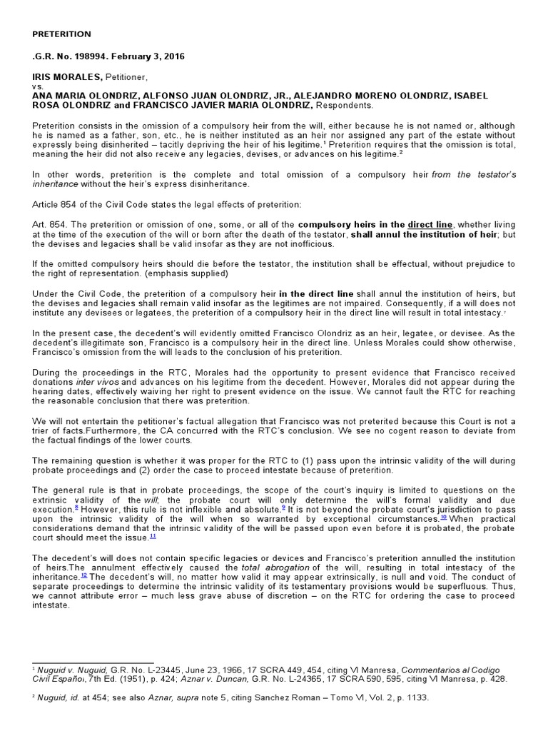PRETERITION - Advance Legitime - Collation | Download Free PDF | Will ...