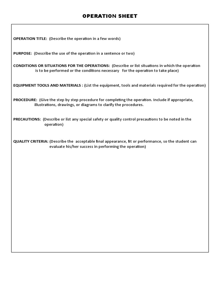 Operation Sheet | PDF