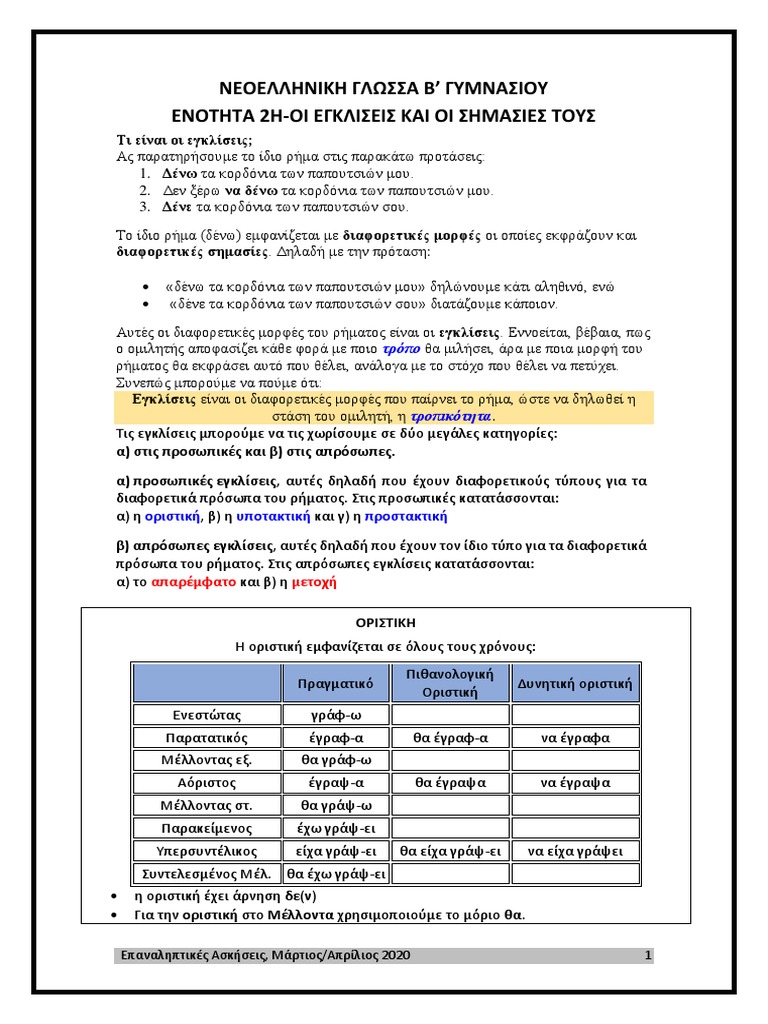 2η ενοτητα-εγκλίσεις | PDF