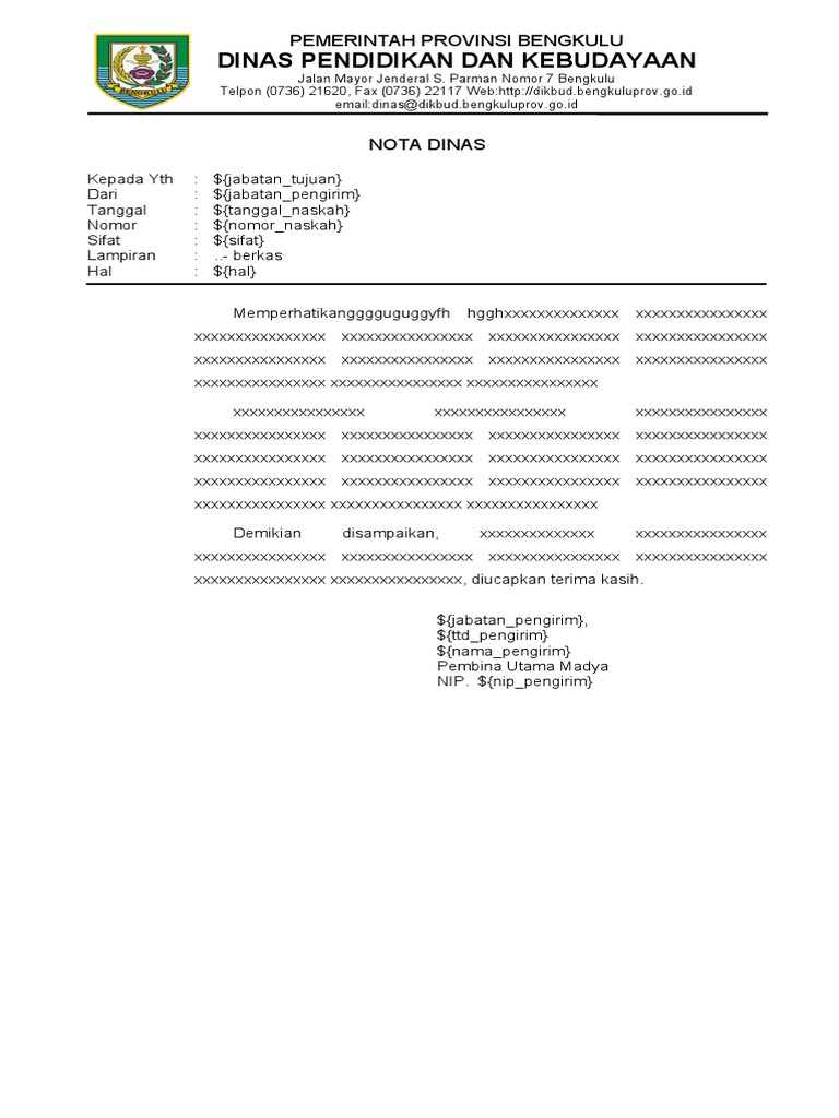 Template Nota Dinas Dikbud Provinsi Bengkulu Supri | PDF