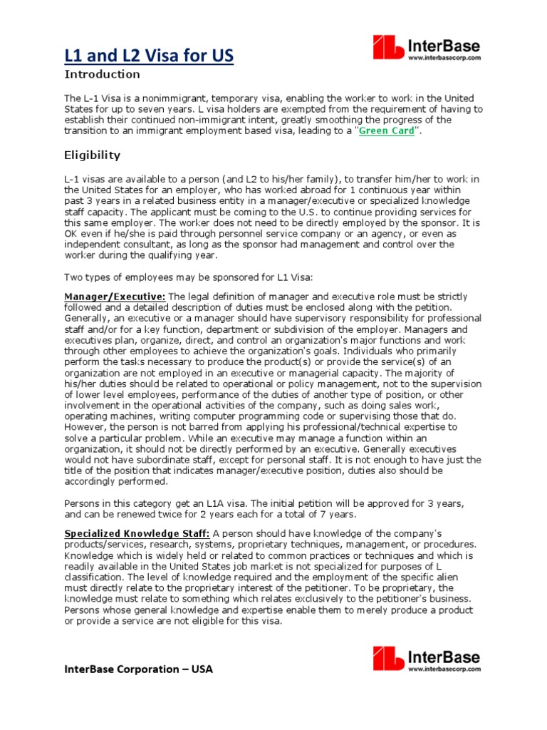 L1 and L2 Visa For Us: Interbase Corporation - Usa | PDF | H 1 B Visa ...
